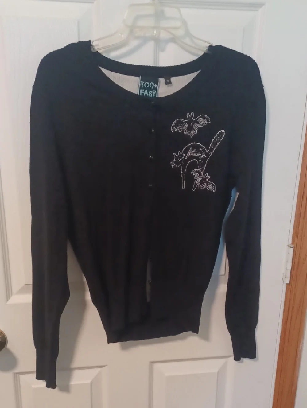 Too Fast | Sweaters | Too Fast Stay Creepy Cat Cardigan Xl | Poshmark